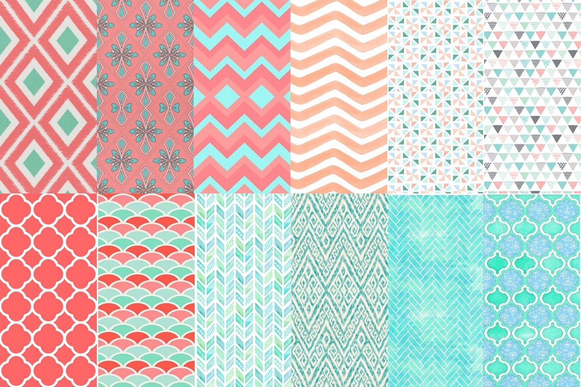 Coral Turquoise Digital Paper Pack - Nice Coral Turquoise Backgrounds ...