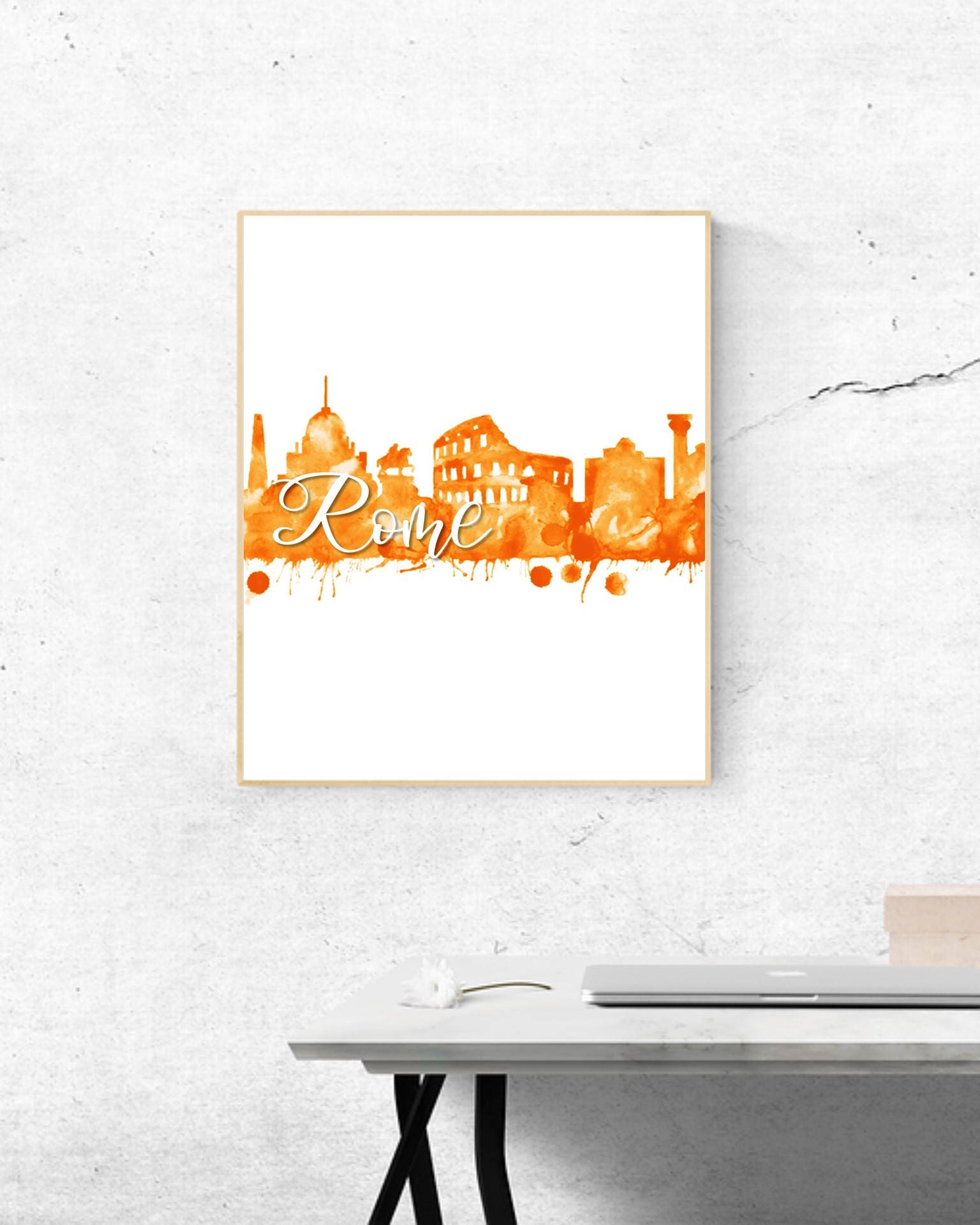 Watercolor Orange Rome Wall Art Rome Print Famous Landmark Wall Decor ...