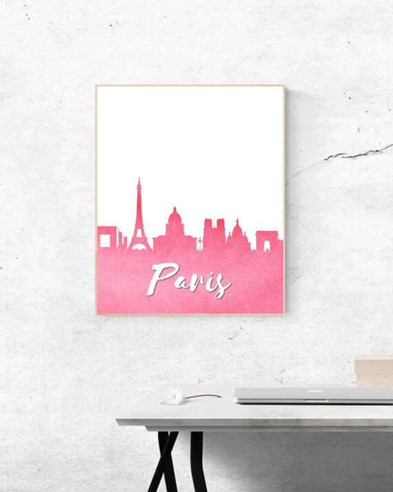 Watercolor Pink Paris Wall Art Paris Print Famous Landmark | Etsy