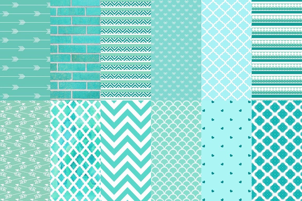 Turquoise Digital Paper Pack - Nice Turquoise Backgrounds, Vintage ...