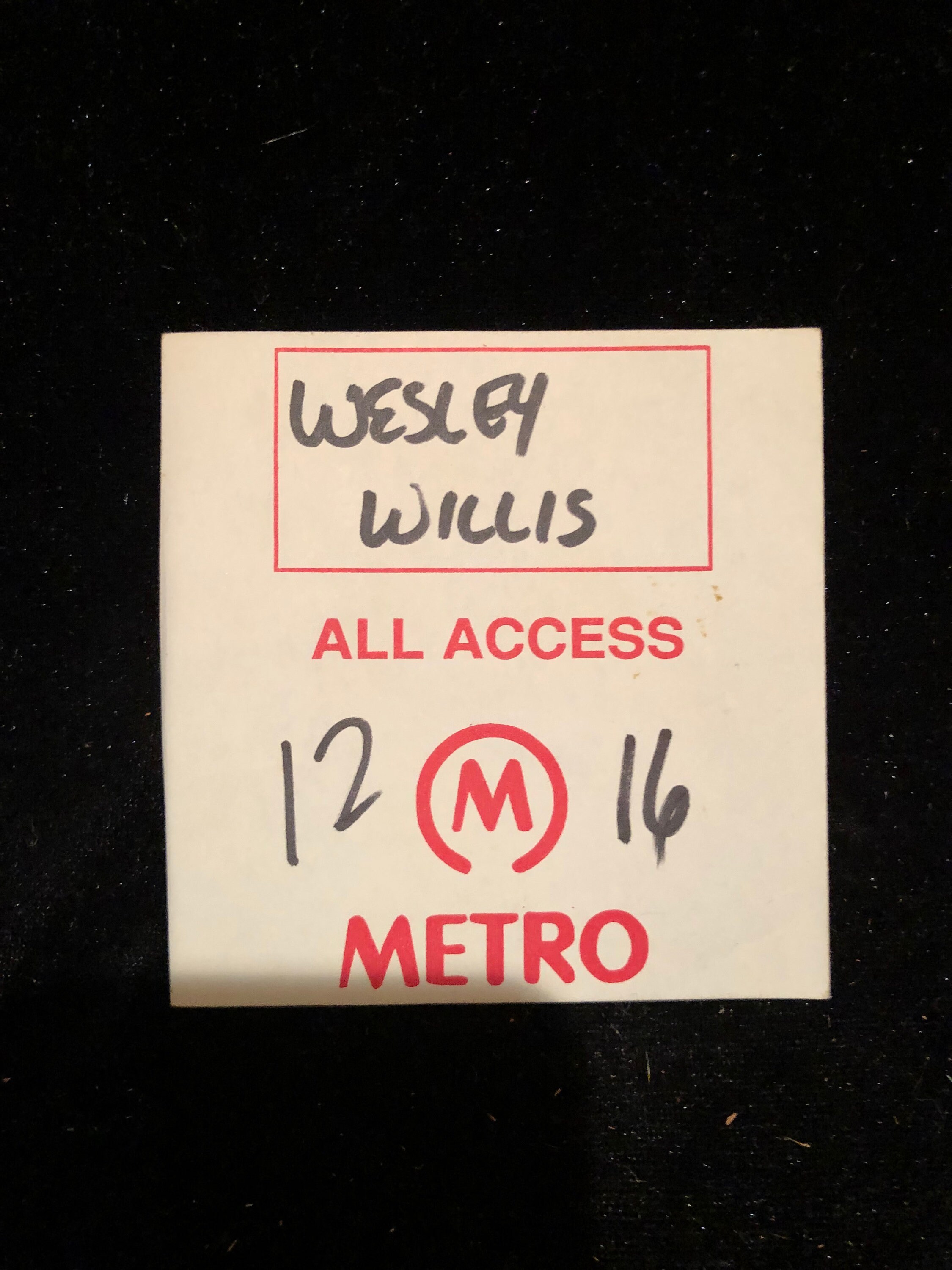 Original 2000 Wesley Willis Chicago Metro 12/16/00 All Access Tour Pass ...