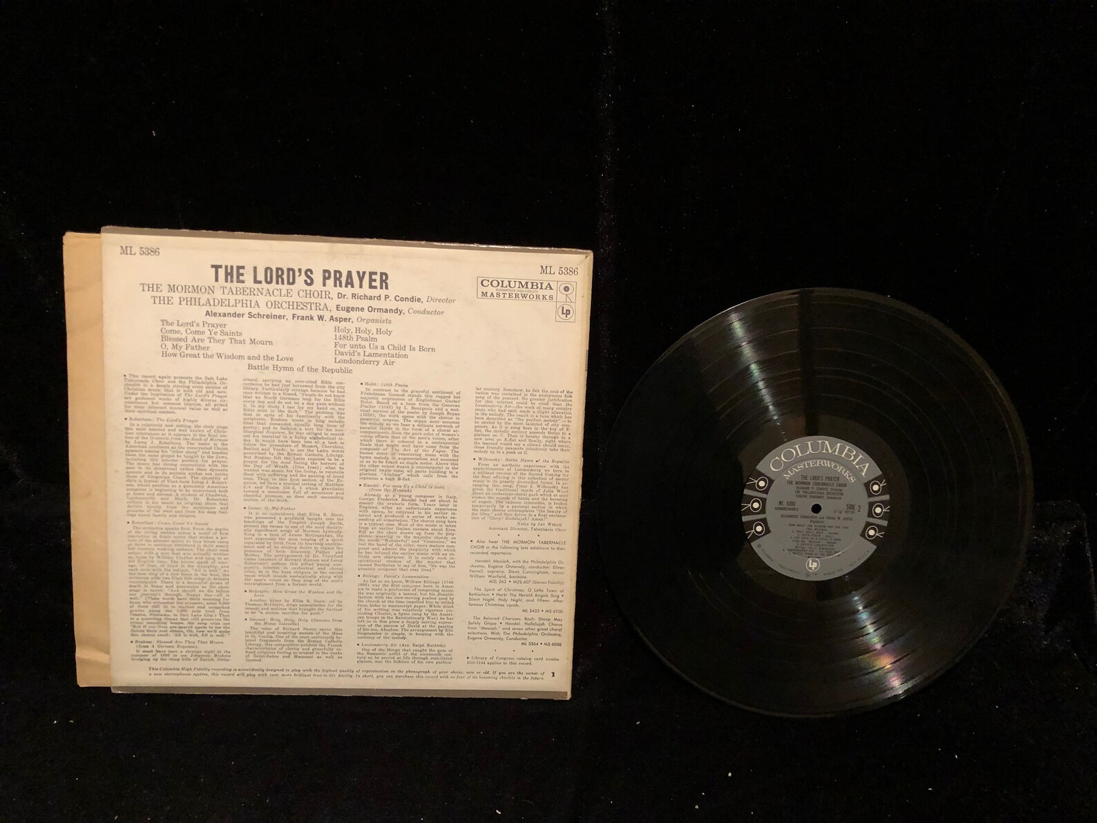 Original 1958 the Lords Prayer Mormon Tabernacle Choir Ormandy LP Vinyl ...