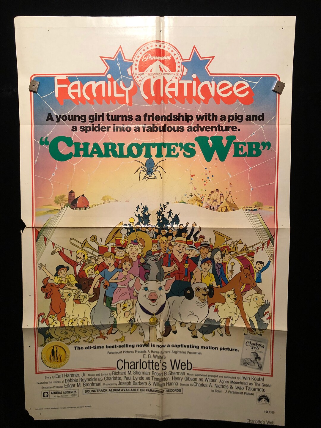 Original 1974 Charlotte's Web One Sheet Movie Poster, Debbie Reynolds ...