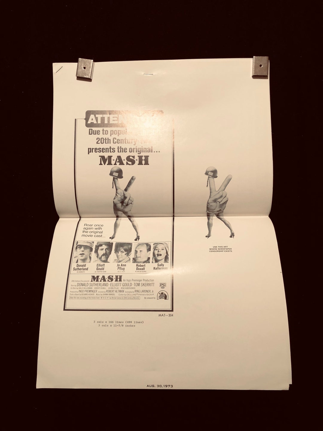 Original 1970 Mash Movie Press Sheet Robert Altman Donald Sutherland ...