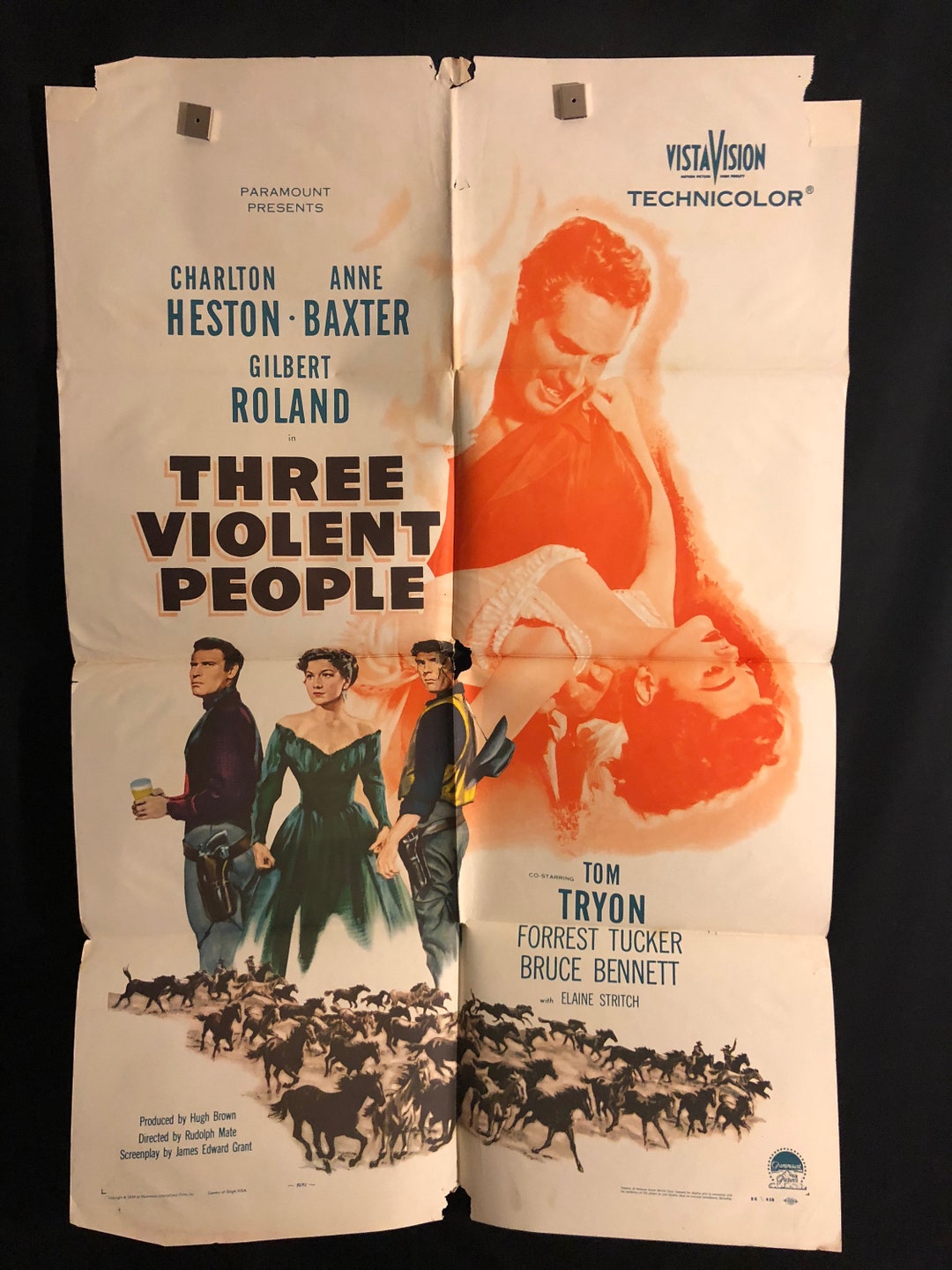 Original 1956 Three Violent People One Sheet Movie Poster, Charlton ...