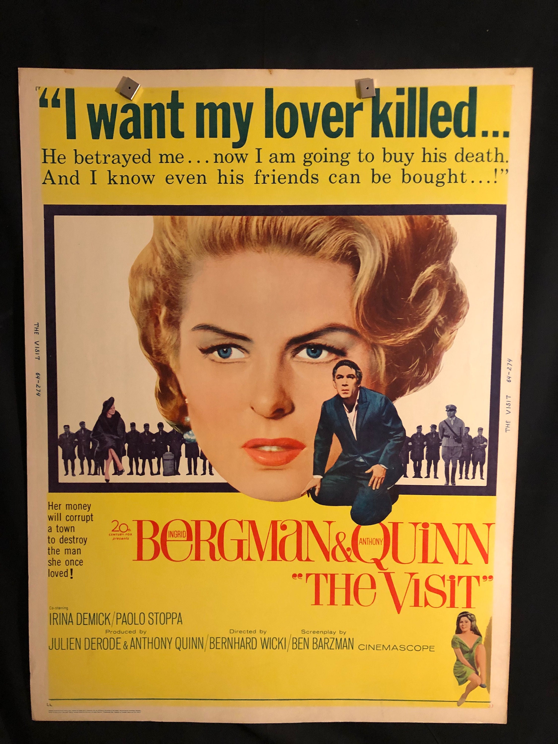 Original 1964 the Visit 30x40 Movie Poster, Ingrid Bergman, Anthony ...