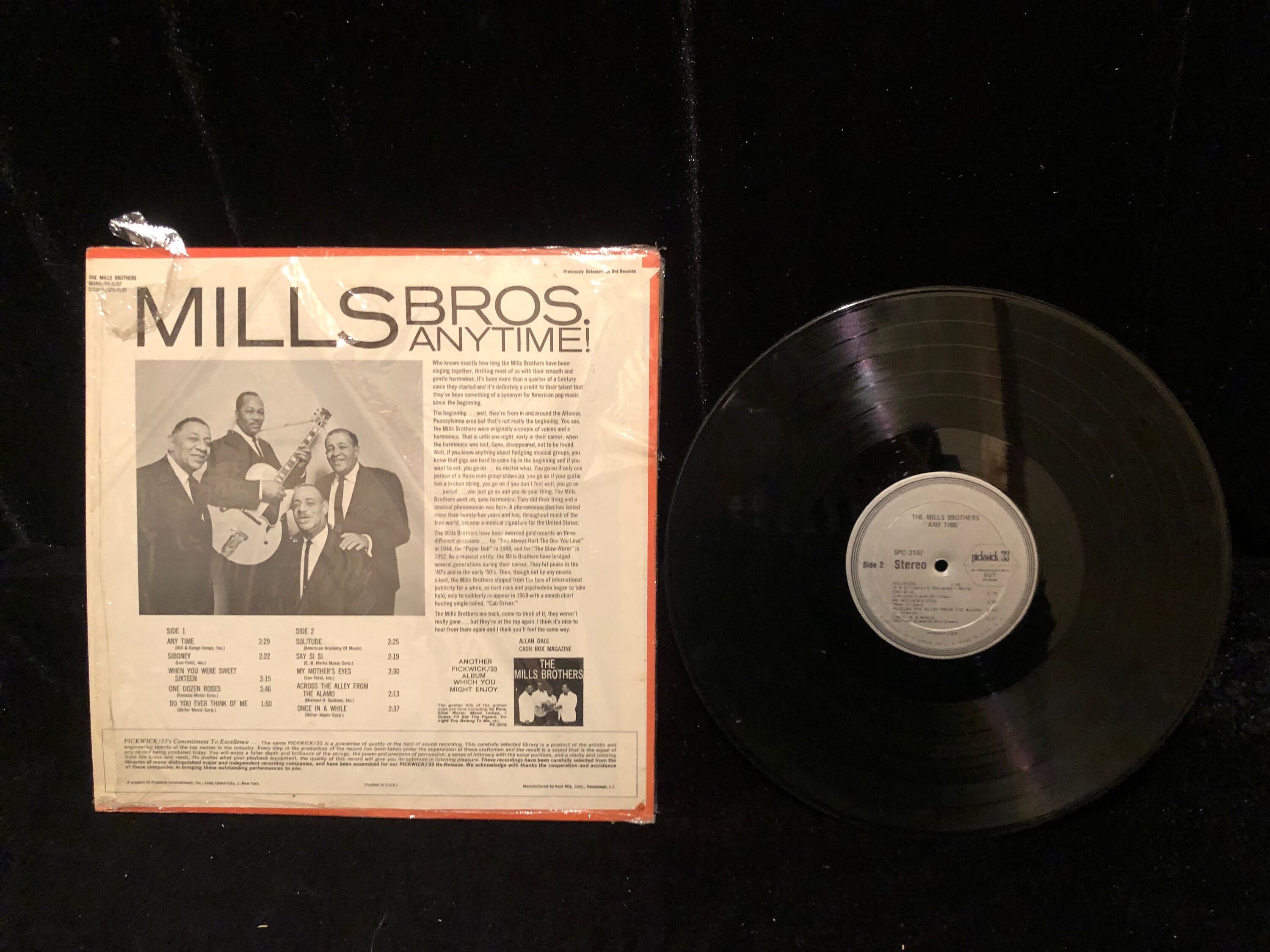 Original 1967 the Mills Bros Anytime Vinyl Record LP Album SPC3107 ...