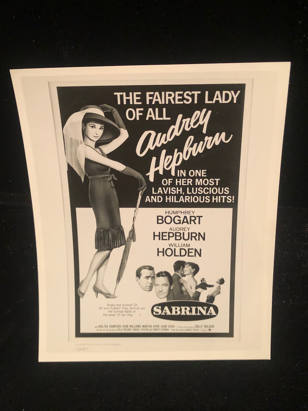 Original 1954 Sabrina Audrey Hepburn Press Movie Ad Mat 8x10 Black ...
