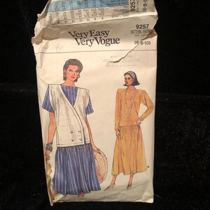 Original Vogue 1985 Vintage Sewing Pattern 9257 SZ 6-8-10 Misses Dress ...