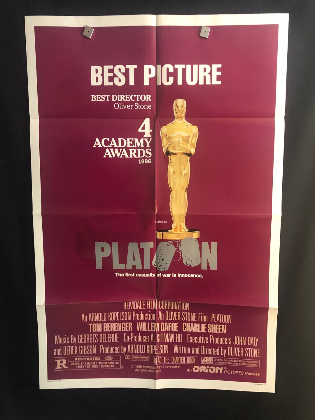 Original 1986 Platoon One Sheet Movie Poster Academy Award - Etsy