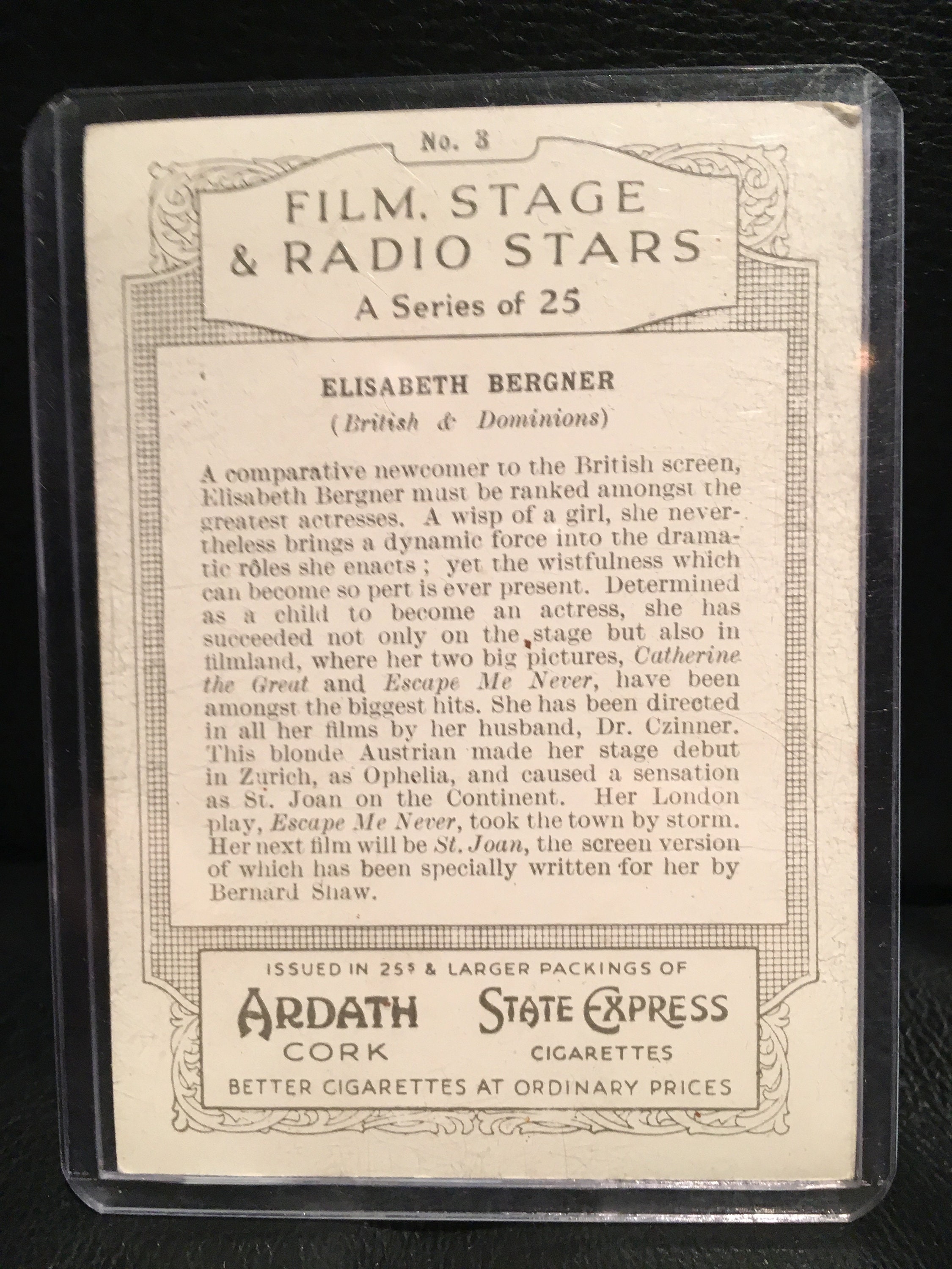 Original 1935 Elisabeth Bergner Ardath Cork State Express Cigarettes ...