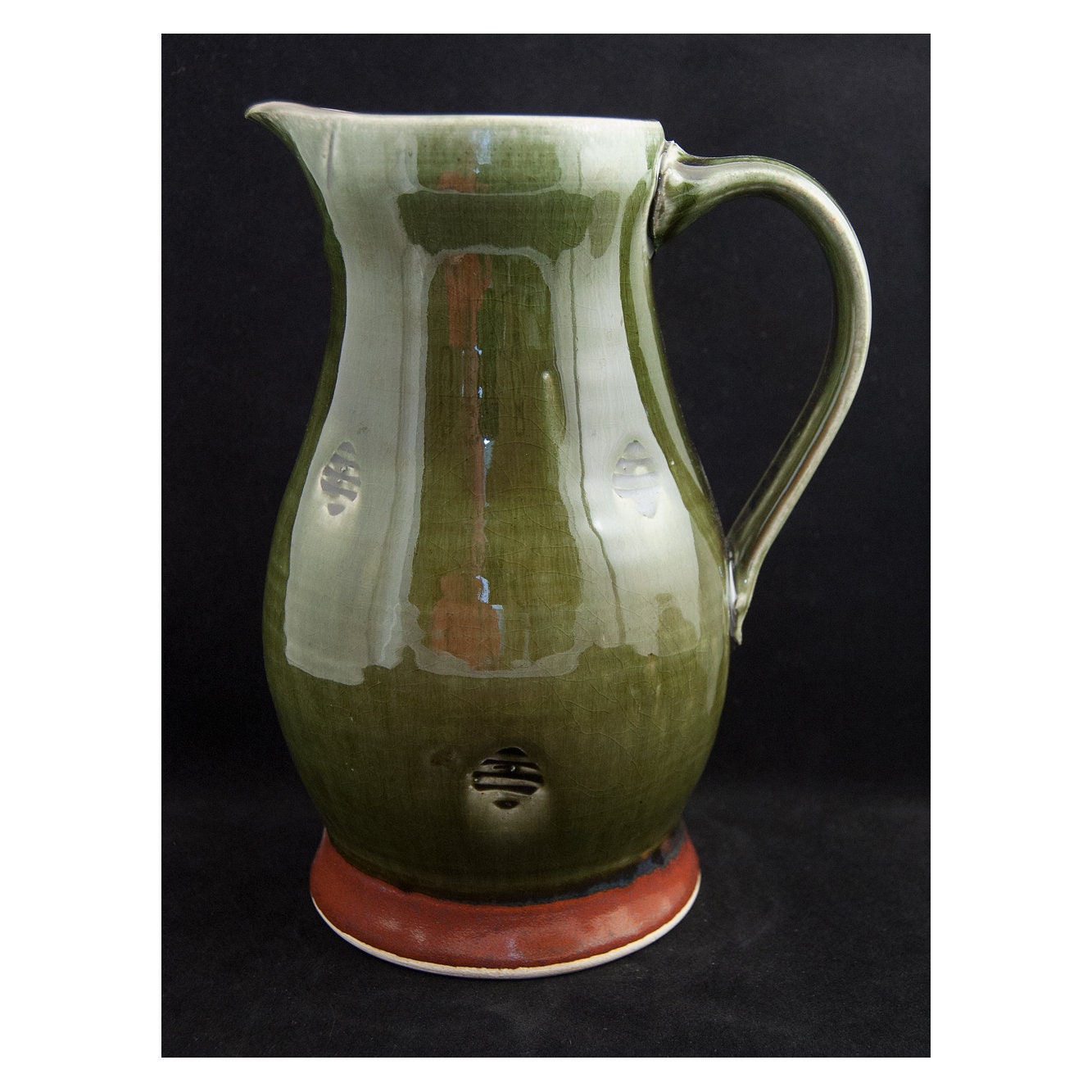 Pitcher, Green, Stoneware, Wheel Thrown, Ready to Ship, Wedding Gift ...