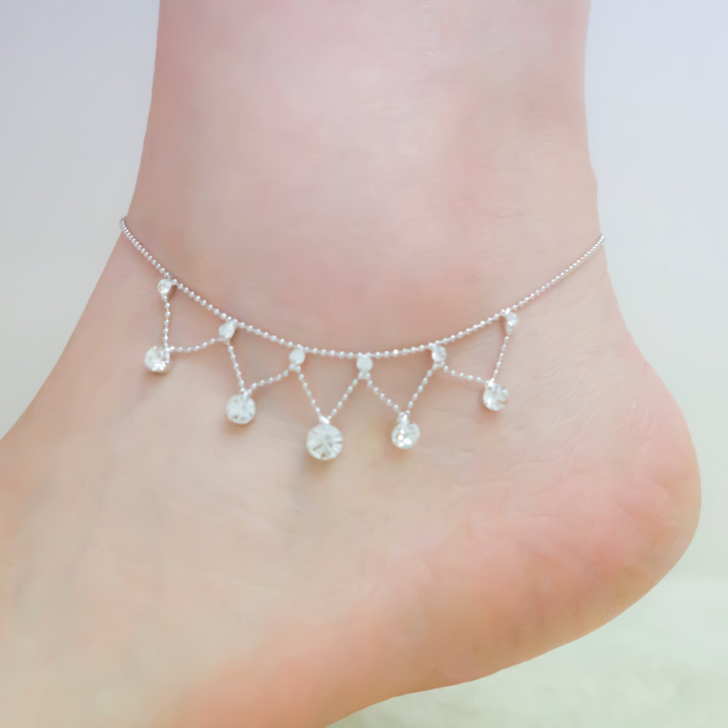Silver anklet rhinestone anklet ankle bracelet foot | Etsy