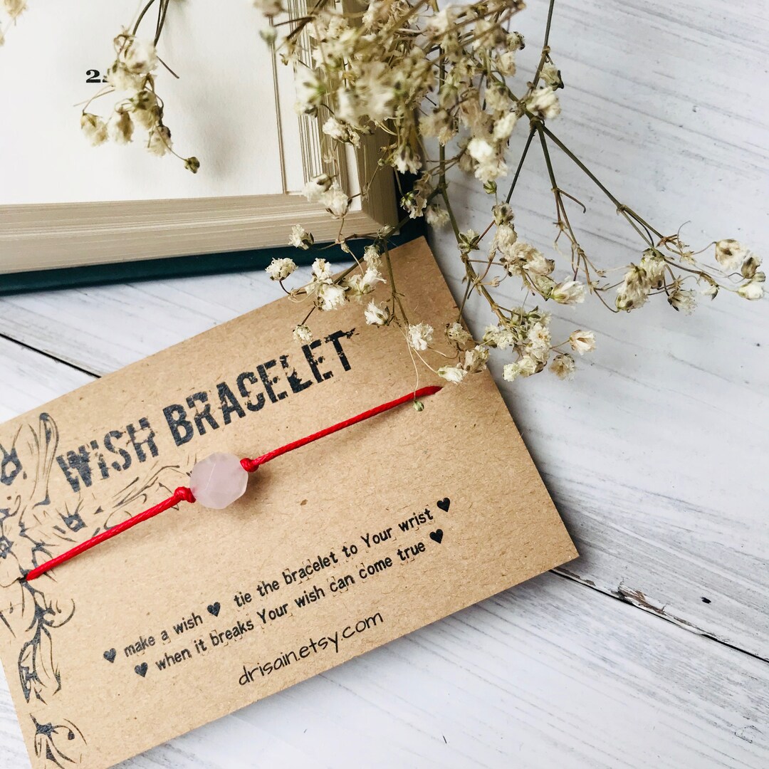 Rose Quartz Wish Bracelet, Friendship Bracelet, Cord Bracelet, Heart ...