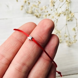 Star Bracelet, Red String Bracelet, Thin Cord Silver Star Bracelet ...