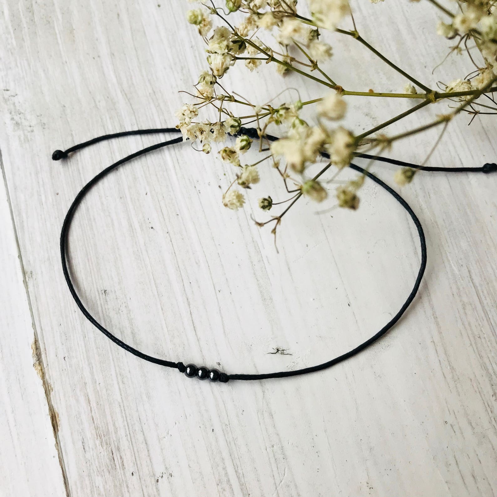 Minimalist Adjustable Men Woman String Bracelet With Tiny Hematite ...