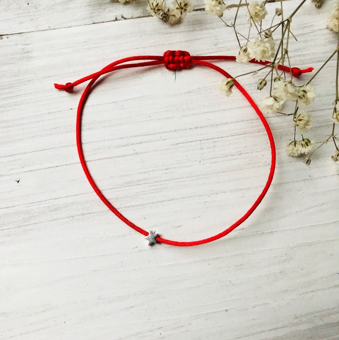 Star Bracelet Red String Bracelet Thin Cord Silver Star - Etsy