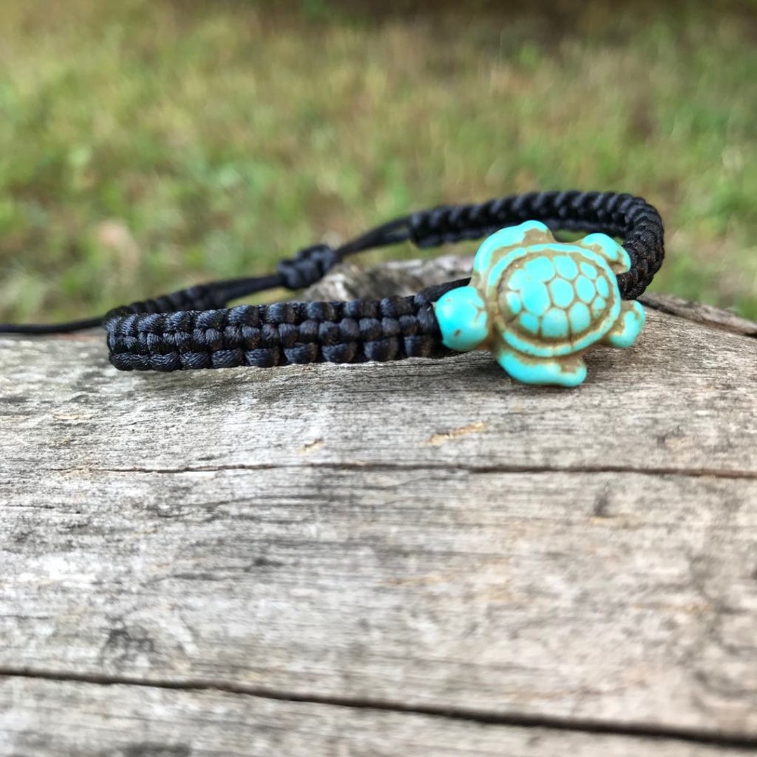 Kids Men Women Braided Cord Turtle Bracelet, Adjustable Bracelet, Black ...