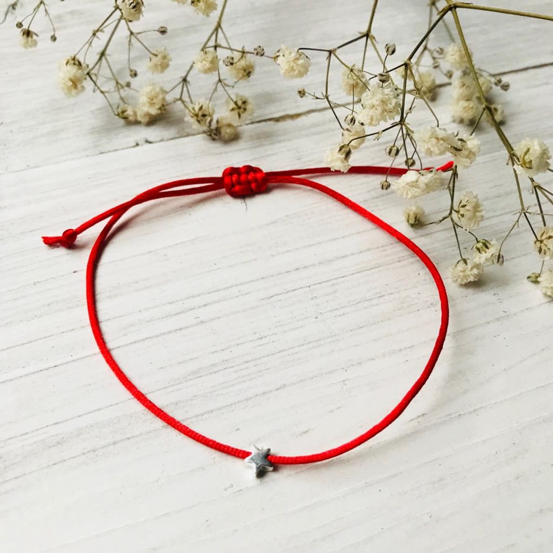 Star Bracelet Red String Bracelet Thin Cord Silver Star - Etsy