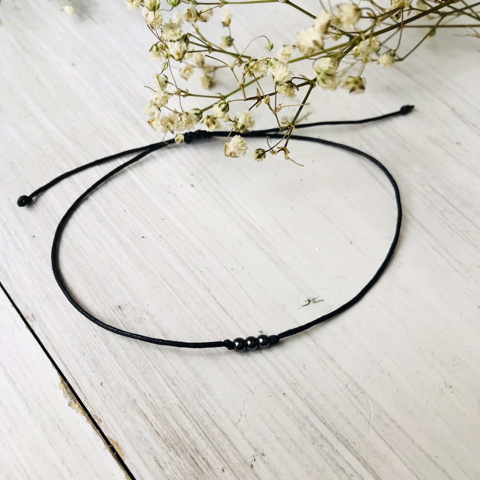 Minimalist Adjustable Men Woman String Bracelet With Tiny Hematite ...