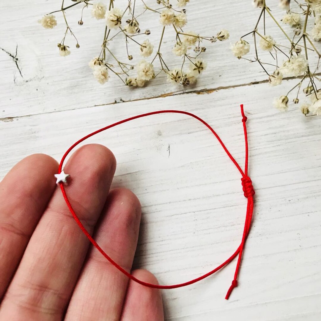 Star Bracelet, Red String Bracelet, Thin Cord Silver Star Bracelet ...