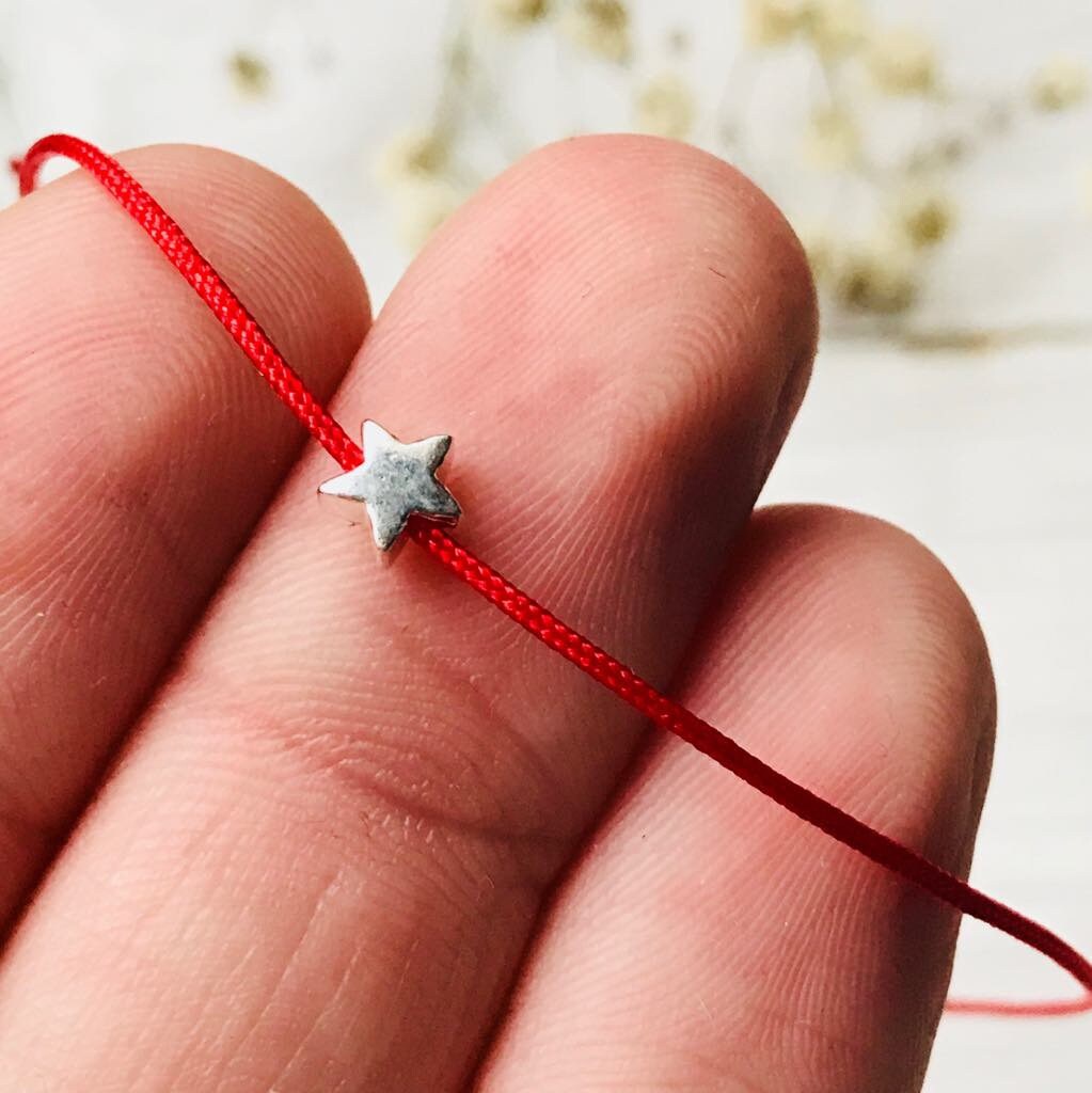 Star bracelet red string bracelet thin cord silver star | Etsy