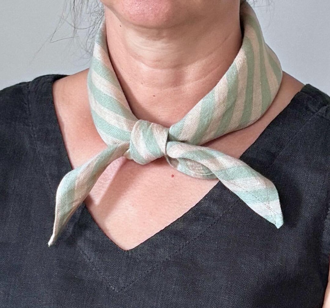 Striped Sand Green Linen Triangle Kerchief - Women Summer Travel, Beach ...