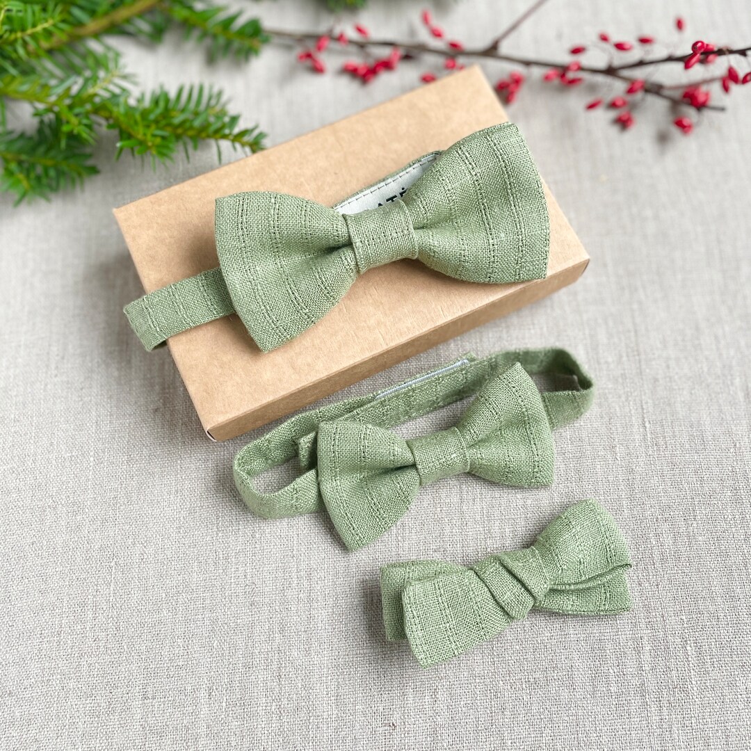Matching Dad Son Daughter Bowties Sage, Fern, Salat, Olive Green Linen ...