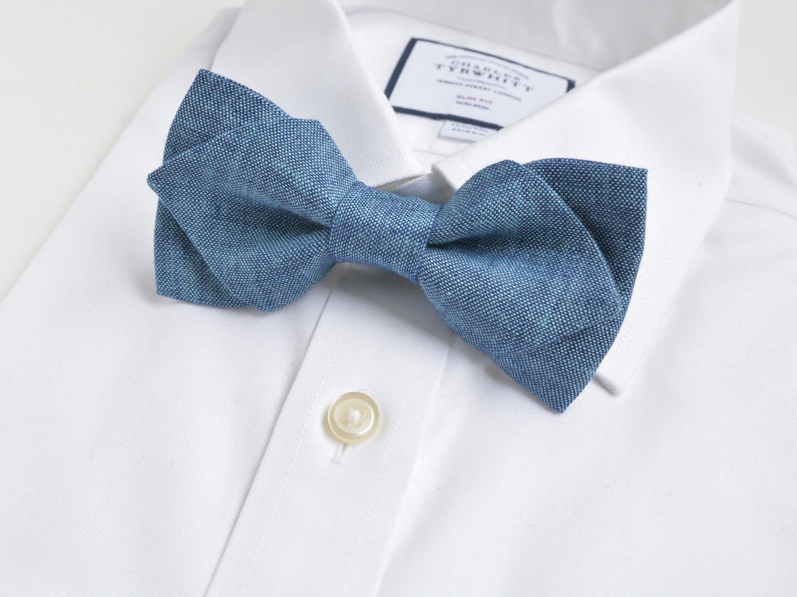 Dad and Son Matching Christening, Wedding Bowties Blue Melange Linen ...