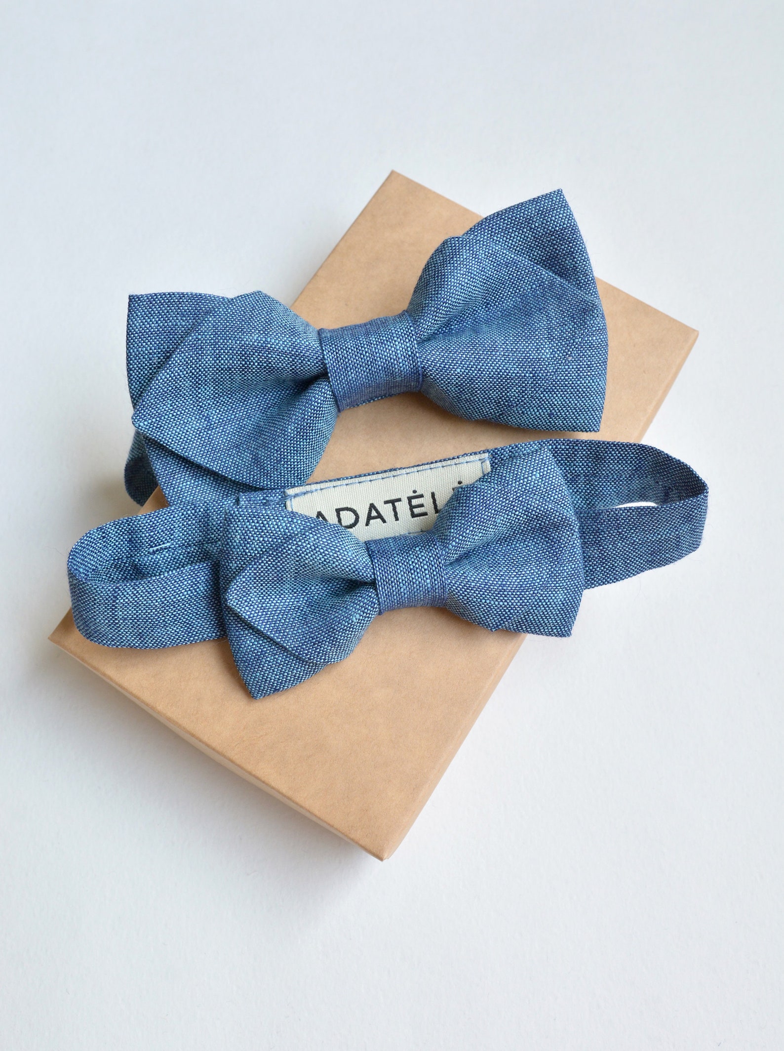 Dad and Son Matching Christening, Wedding Bowties Blue Melange Linen ...