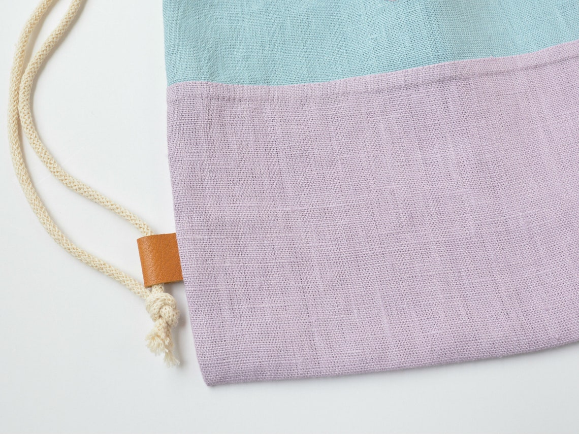 Personalised Pastel Color Block Linen Drawstring Backpack | Etsy