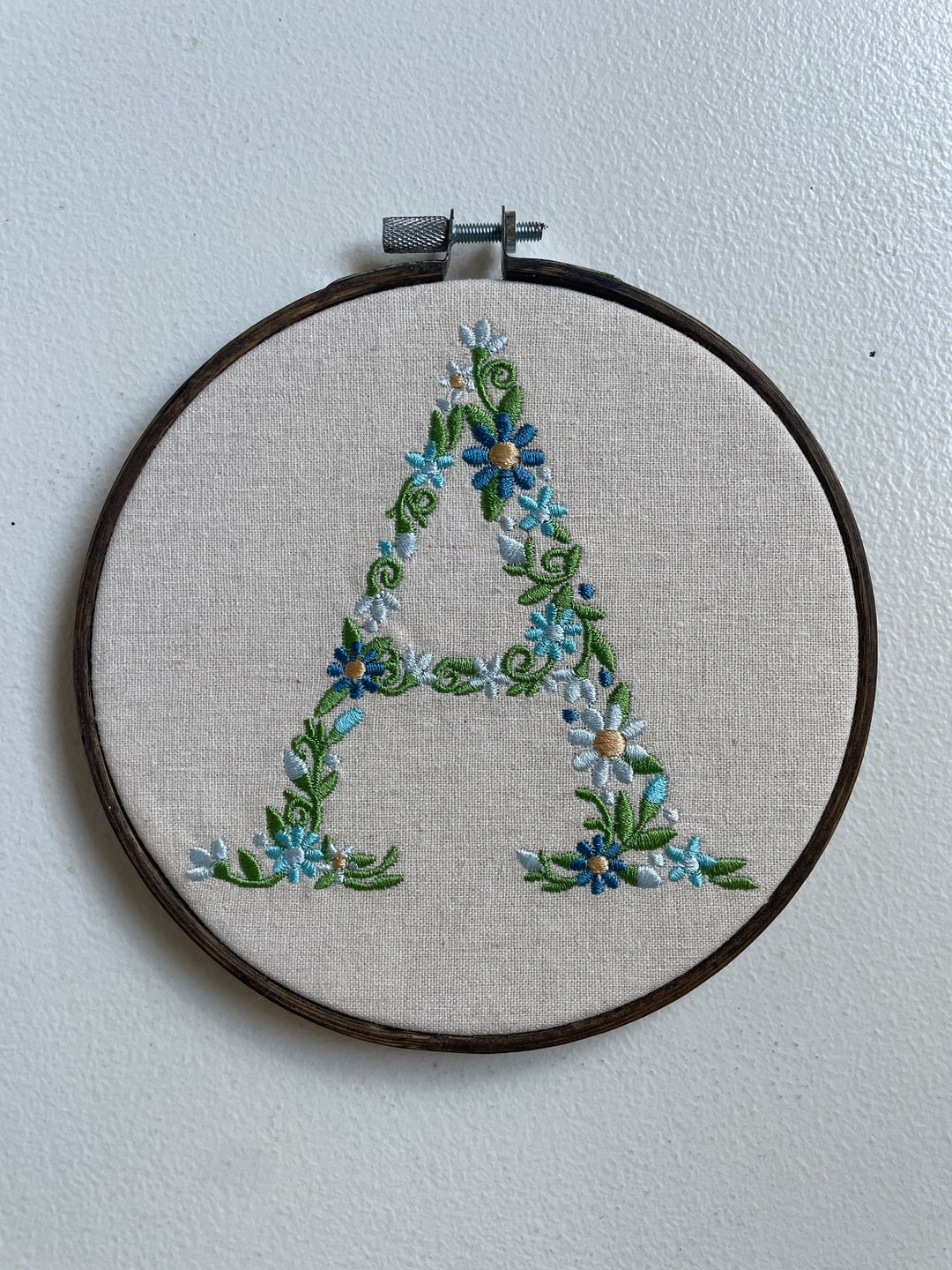 Embroidered Alphabet Hoop Art | Nursery Decor | Embroidered Flower ...
