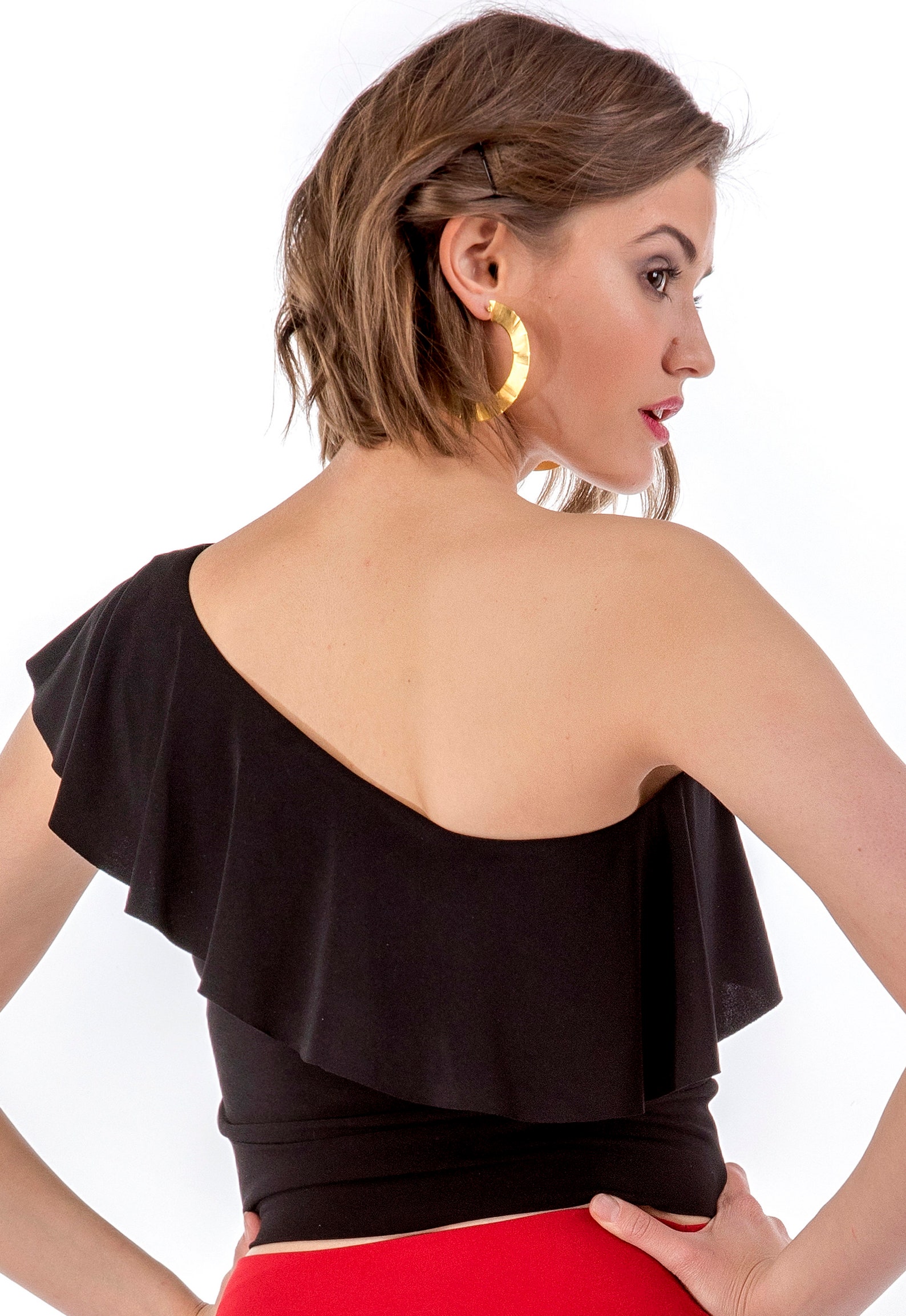Argentine Tango Dance Crop Top, One Ruffle Shoulder Crop Top, Latin ...