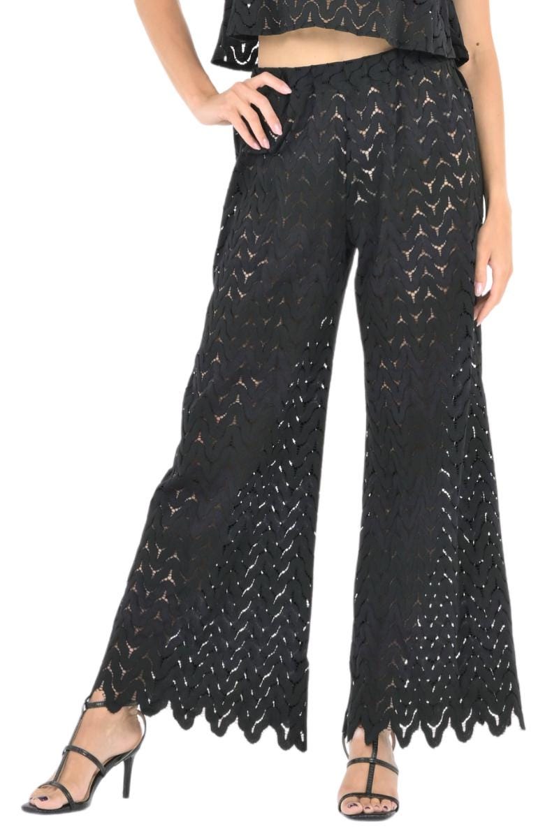 Tango Dance Cropped Pants, Black Zig Zag Lace Loose Pants, Bachata ...