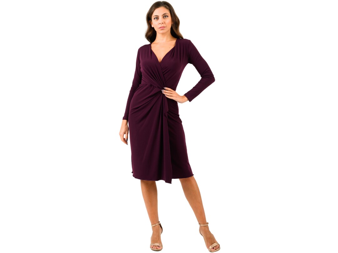 Argentine Tango Dance Wrap Dress With Long Sleeves, Monochrome V Neck ...