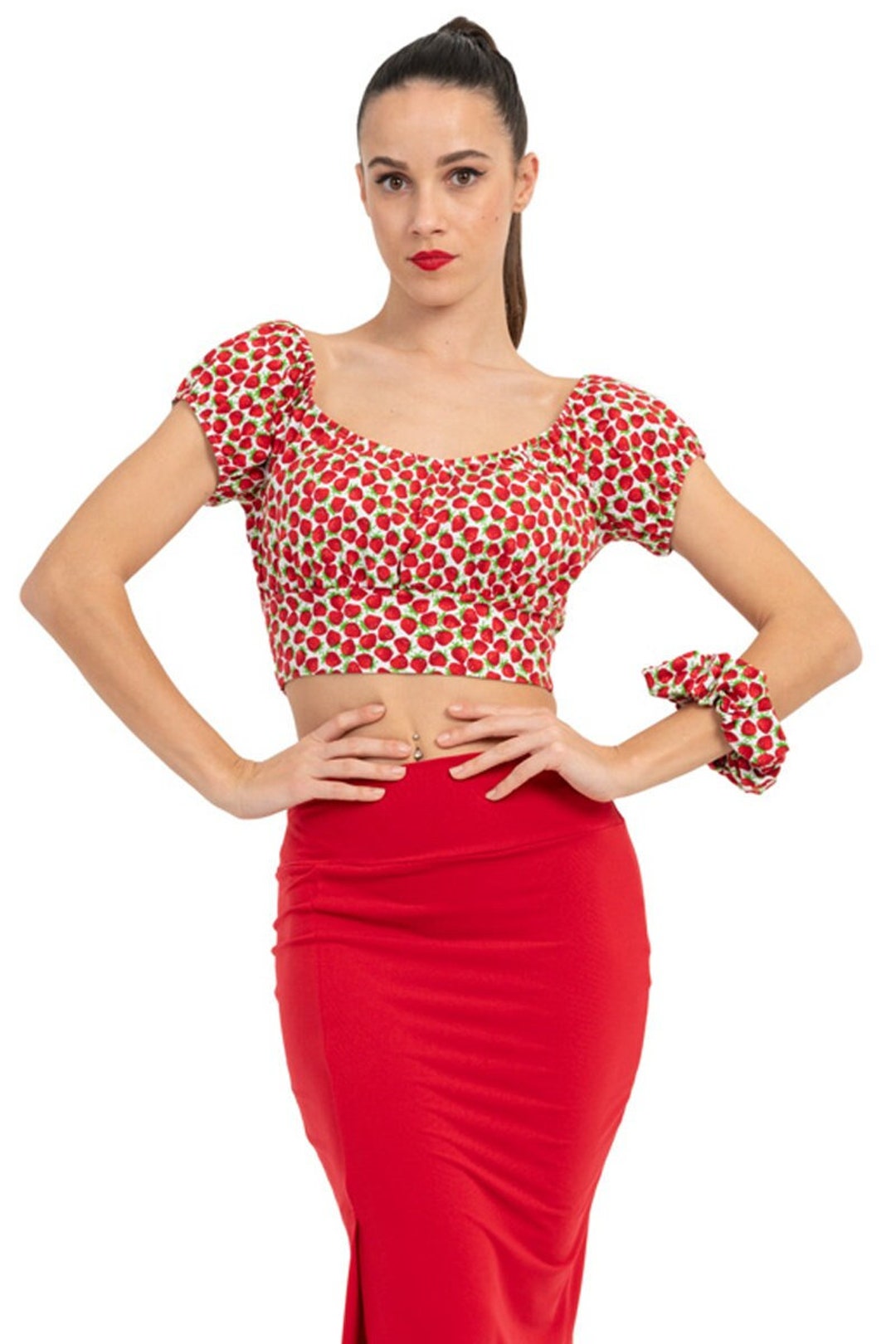 Tango Dance Crop Top, Strawberry Printed Crop Top, Mexican Style Crop ...