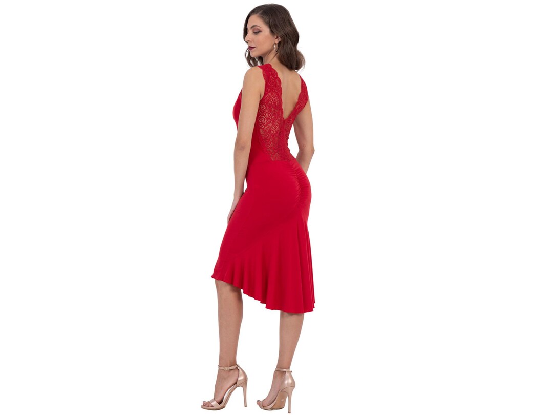 Argentine Tango Dance Dress With Low Open Lace Back, Salsa Performance ...