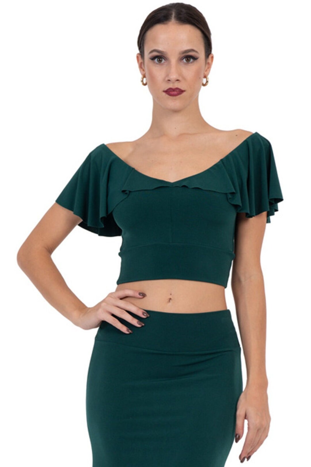 Tango Dance Crop Top, Crop Top With Short Ruffle Sleeves, Bachata Dance ...