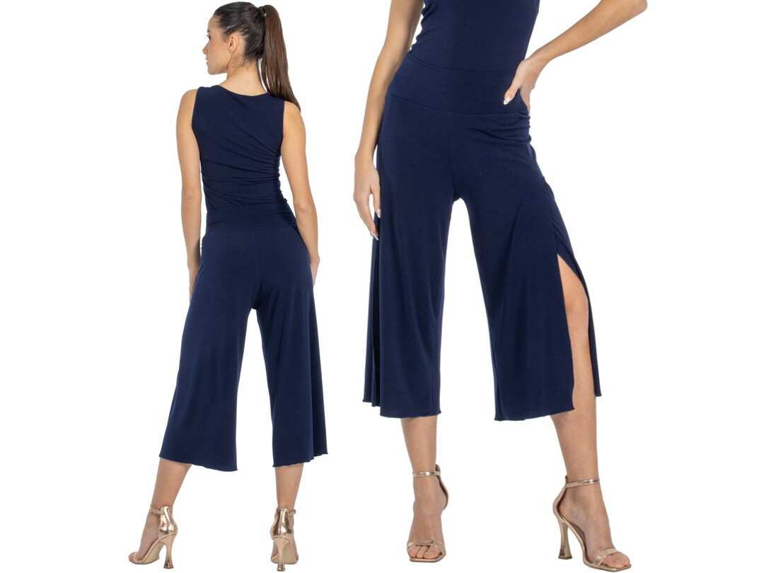 Tango Dance Pants, High Side Slit Capri Pants, Wide Wrap Cropped ...