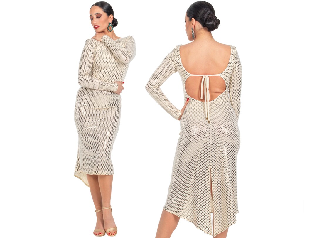 Tango Performance Dress, Metallic Sparkling Dance Dress, Shiny Long ...