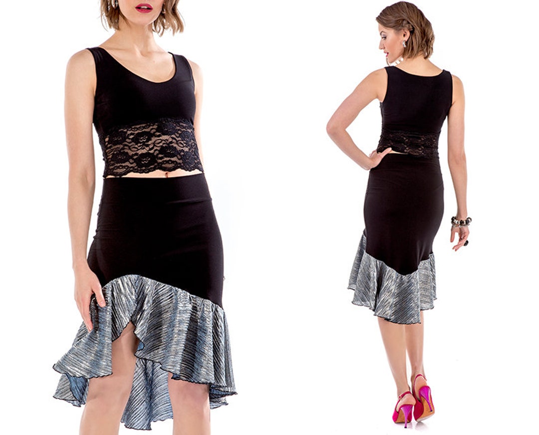 Latin Performance Skirt, Argentine Tango Skirt, Ruffle Lame Evening ...