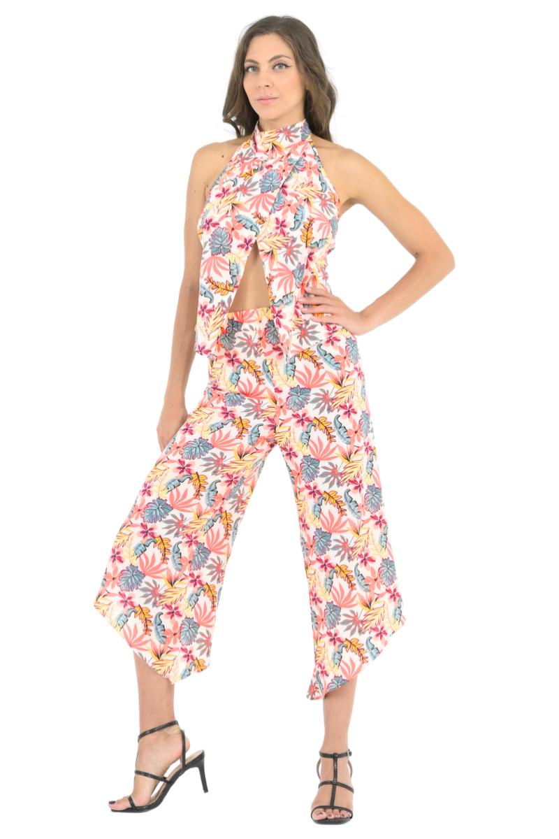 Tango Dance Capri Pants, Pastel Colorful Tropical Print Crop Pants ...