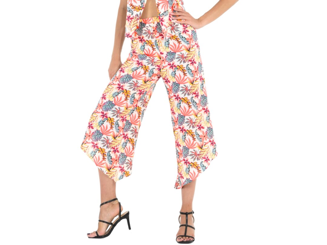 Tango Dance Capri Pants, Pastel Colorful Tropical Print Crop Pants ...