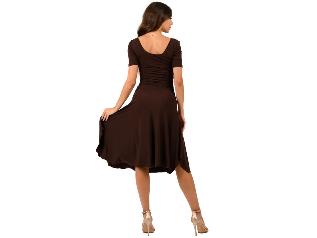 Short Sleeve Tango Dance Dress With Side Draping, Basic Low Scoop Neck ...
