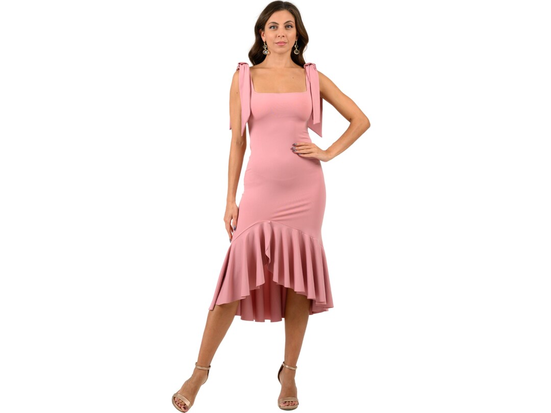 Argentine Tango Dance Dress, Pencil Dress With Asymmetric Ruffle Ending ...