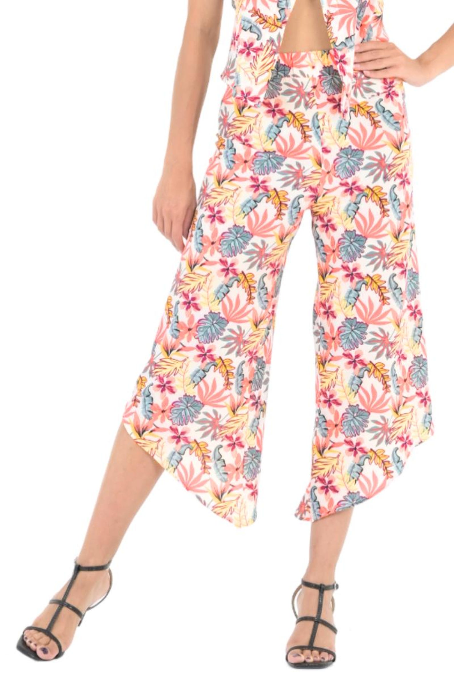 Tango Dance Capri Pants, Pastel Colorful Tropical Print Crop Pants ...
