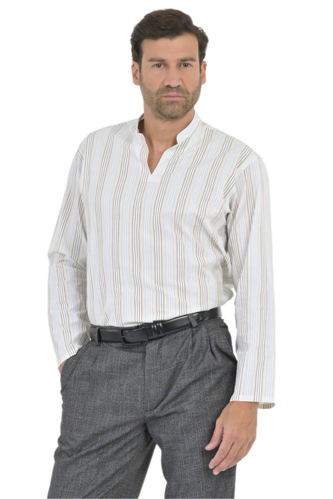 Men's Argentine Tango Shirt, Ecru Men's Shirt With Brown and Blue ...