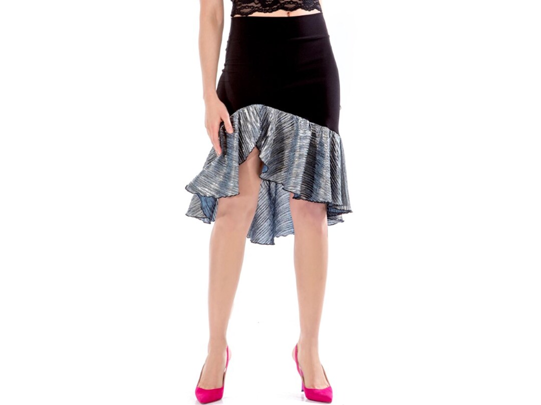 Latin Performance Skirt, Argentine Tango Skirt, Ruffle Lame Evening ...