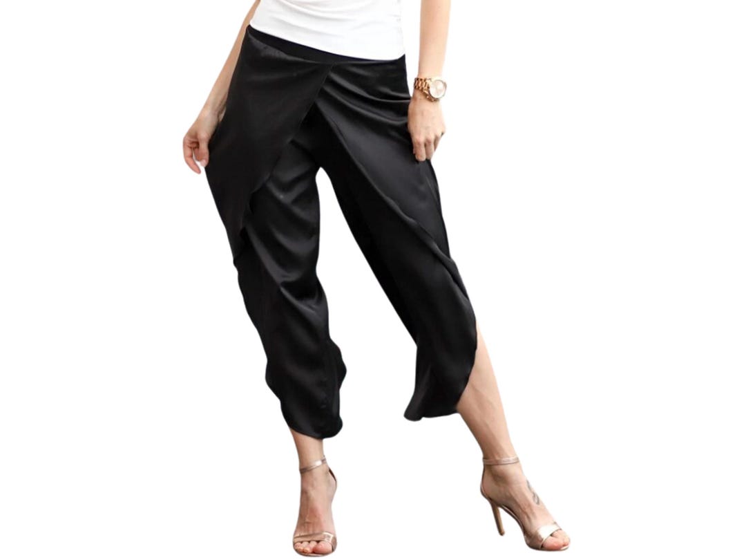 Women's Tango Pants, Satin Wrap Cropped Pants, High Slit Pants for ...