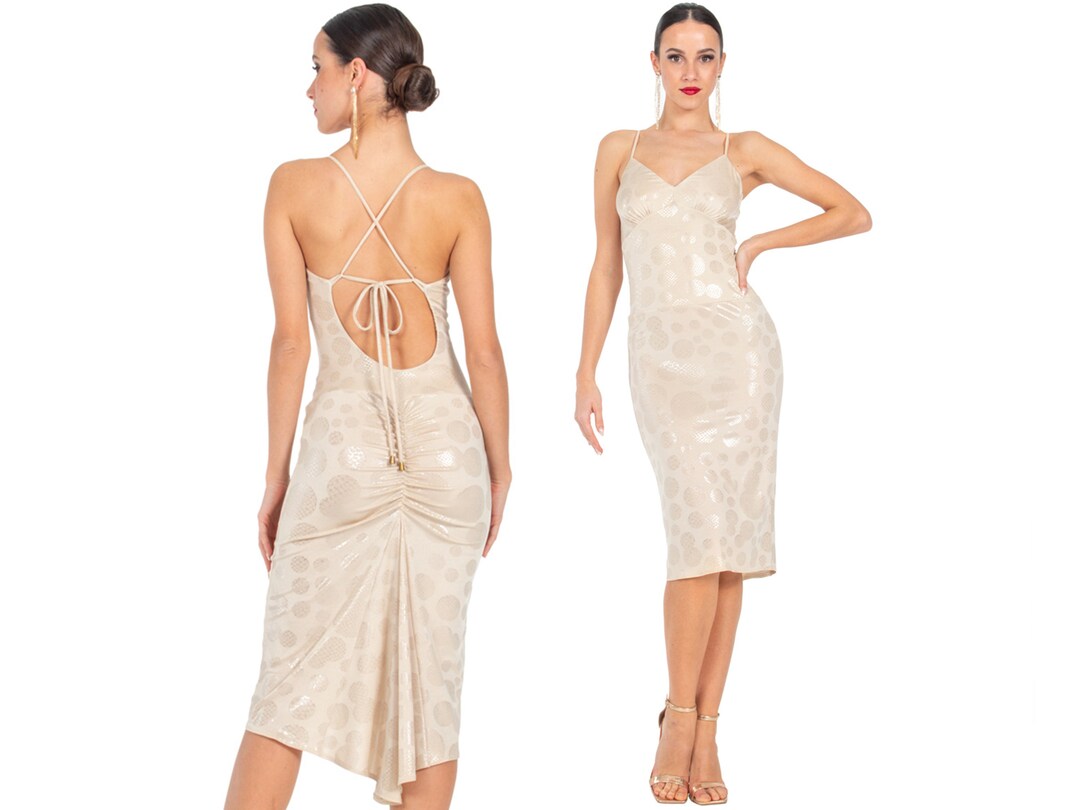 Tango Performance Dress, Shiny Polka Dot Dress With Fishtail, Spaghetti ...